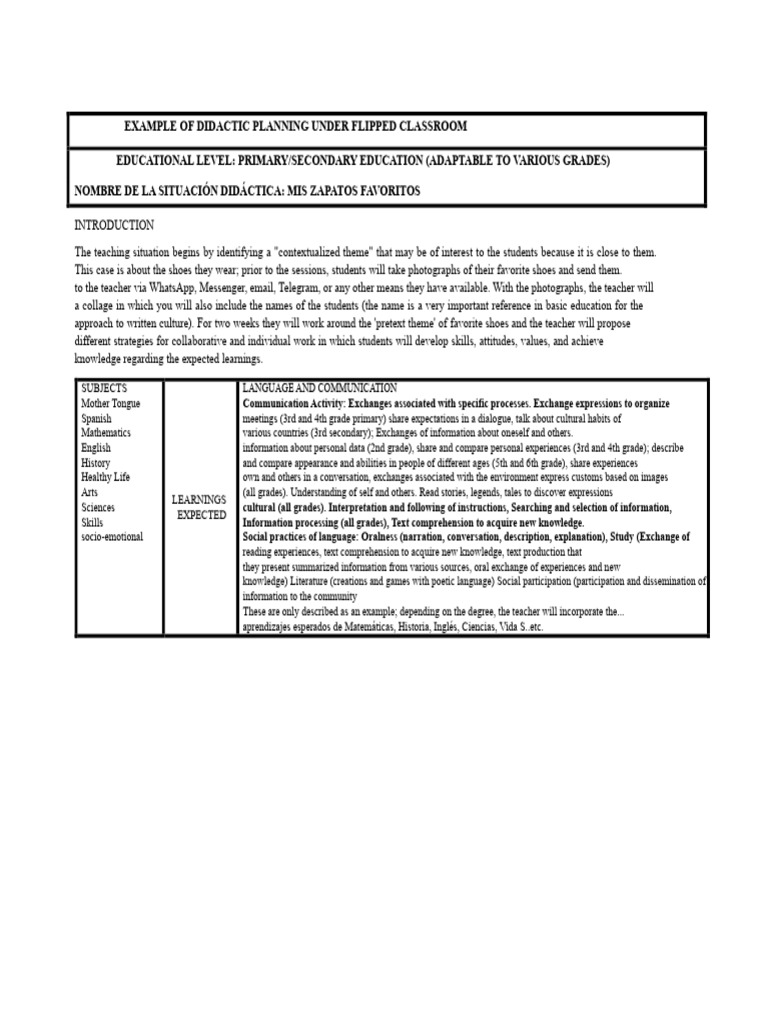 1. EXAMPLE OF DIDACTIC PLANNING UNDER FLIPPED LEARNING | PDF | Learning | Teachers