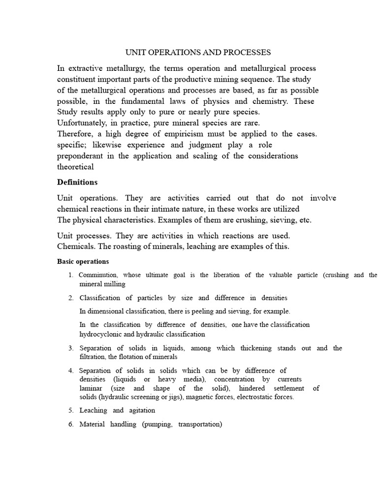 Metallurgical Unit Operations and Processes | PDF