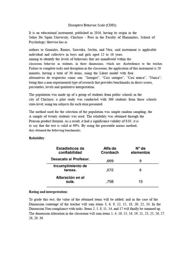 Disruptive Behavior Scale | PDF