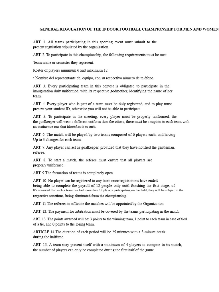 Indoor Football Championship Regulations | PDF | Sports Rules And ...