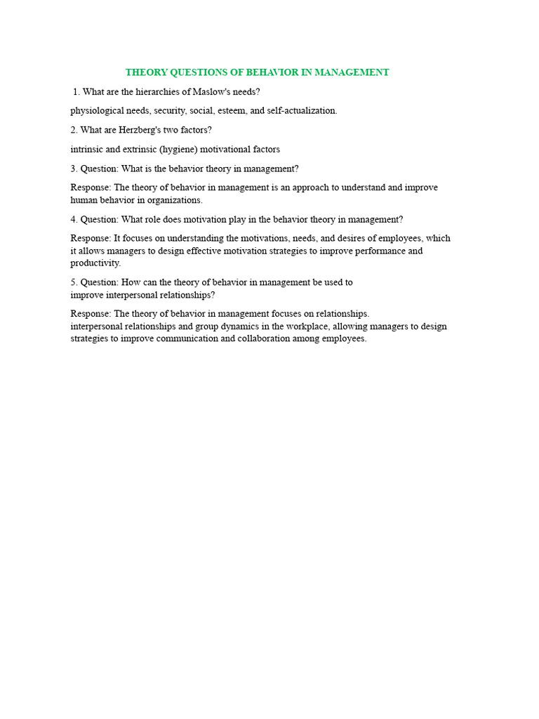 Questions About The Theory of Behavior in Management | PDF