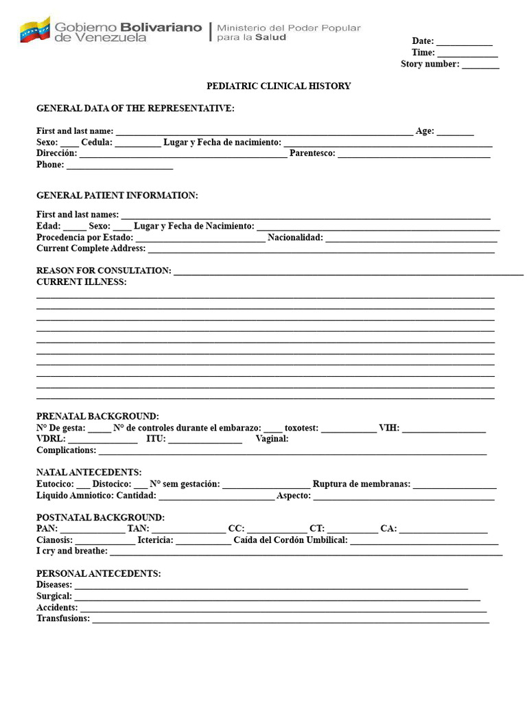 Pediatric Clinical History Template | PDF | Practice Of Medicine ...