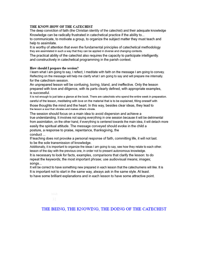 The Know-How of The Catechist | PDF | Catechism | Faith