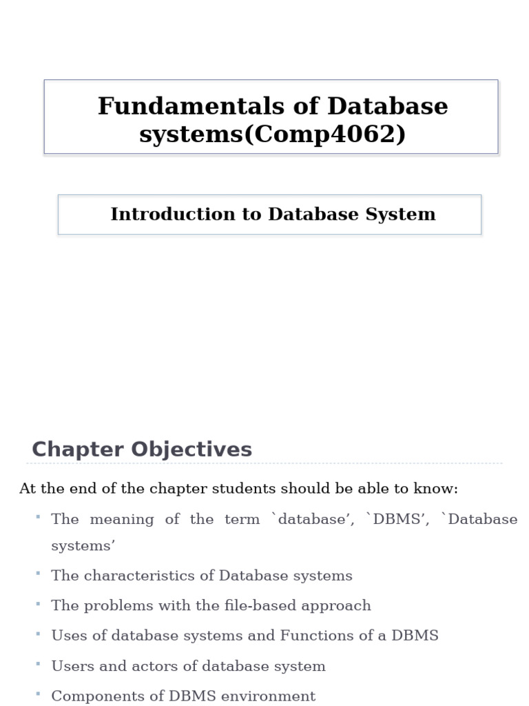 Fundamentals of Database Systems (Comp4062) : Introduction To Database ...
