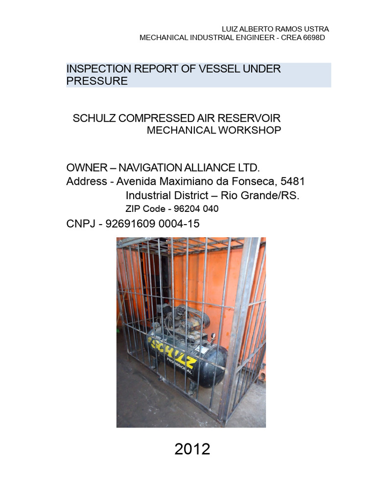 Pressure Vessel Inspection Report 2012 | PDF | Pressure | Pressure ...