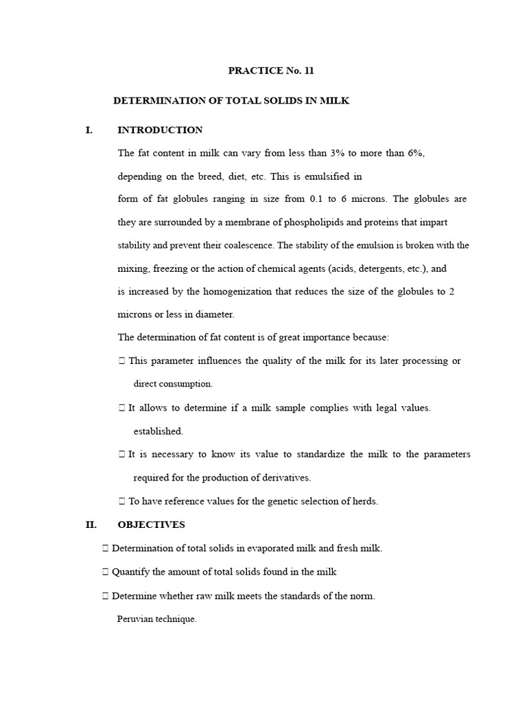 Total Solids Determination in Milk | PDF | Milk