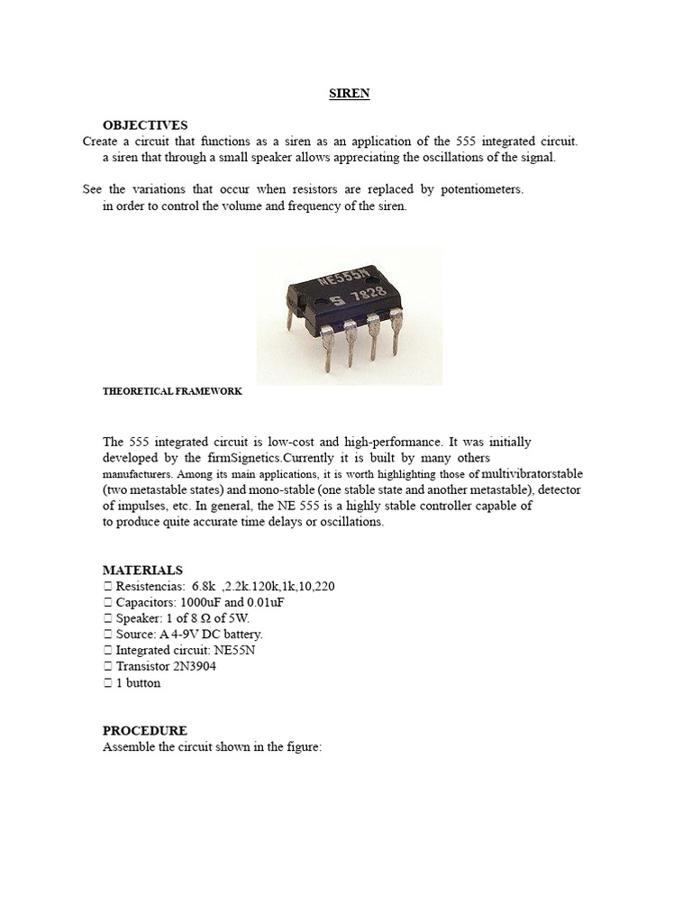 Siren Circuit | PDF | Electronic Circuits | Electrical Network