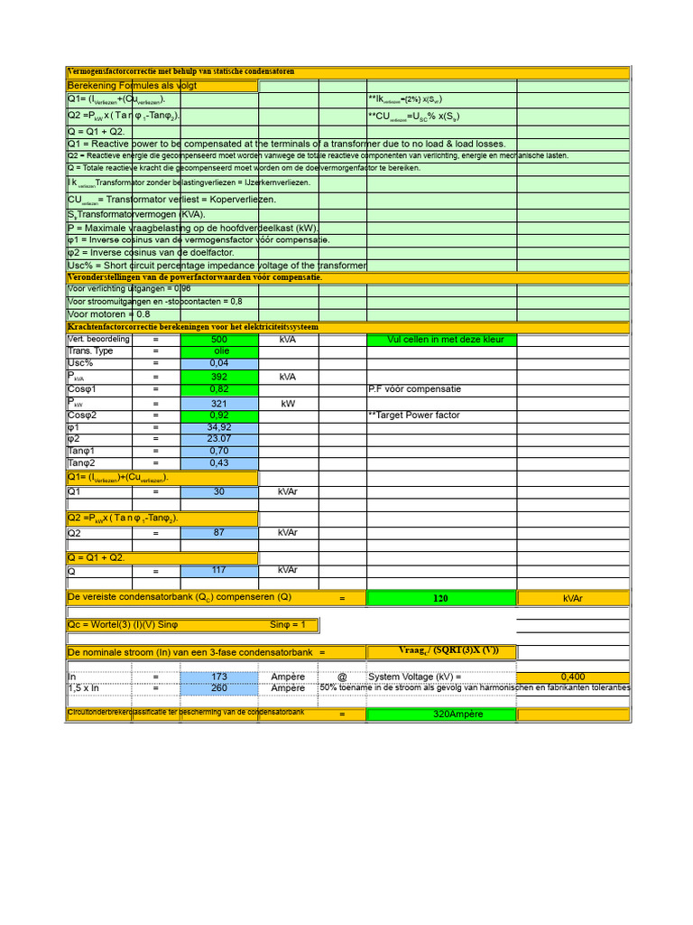 Power Factor Correction Spreadsheet | PDF