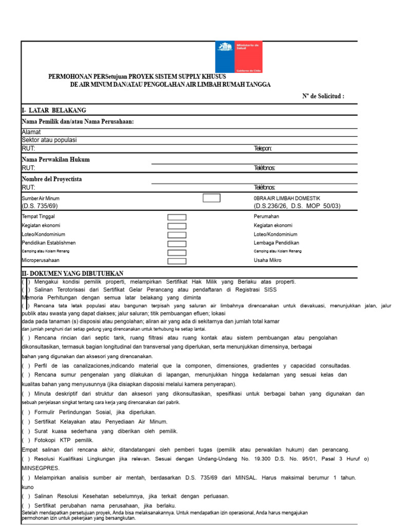 Permohonan Proyek Sistem Air Minum | PDF