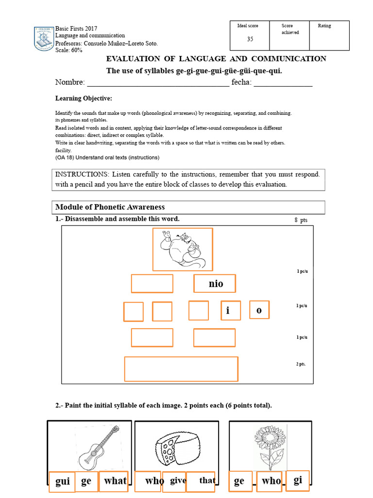 Evaluation Ge Gi Gue Gui... | PDF | Word | Syllable