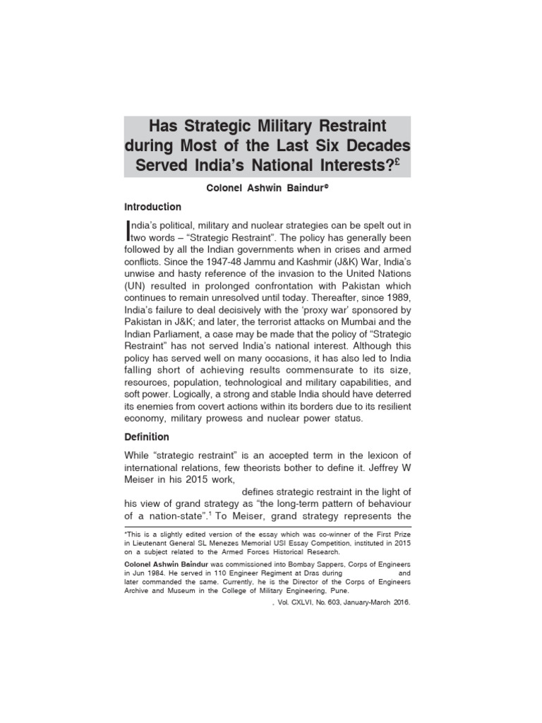 Col Mendez - Strategic Restraint | PDF | Nuclear Disarmament | International Relations