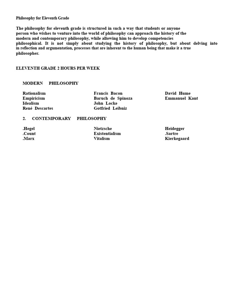 Eleventh Grade Philosophy Curriculum | PDF | Rationalism | Empiricism