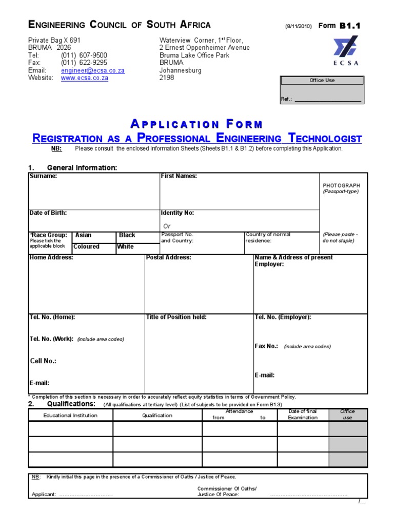 1B ECSA Technologist Appform | PDF | Engineering | Decision Making