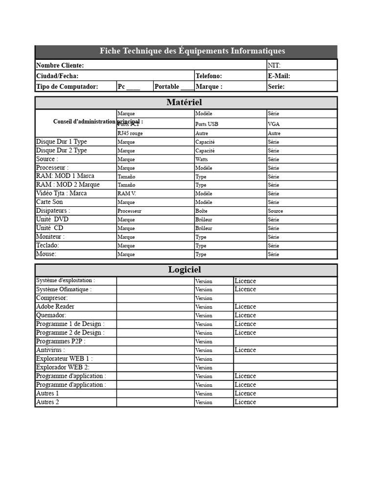 Fiche Technique des Équipements Informatiques | PDF | Informatique ...