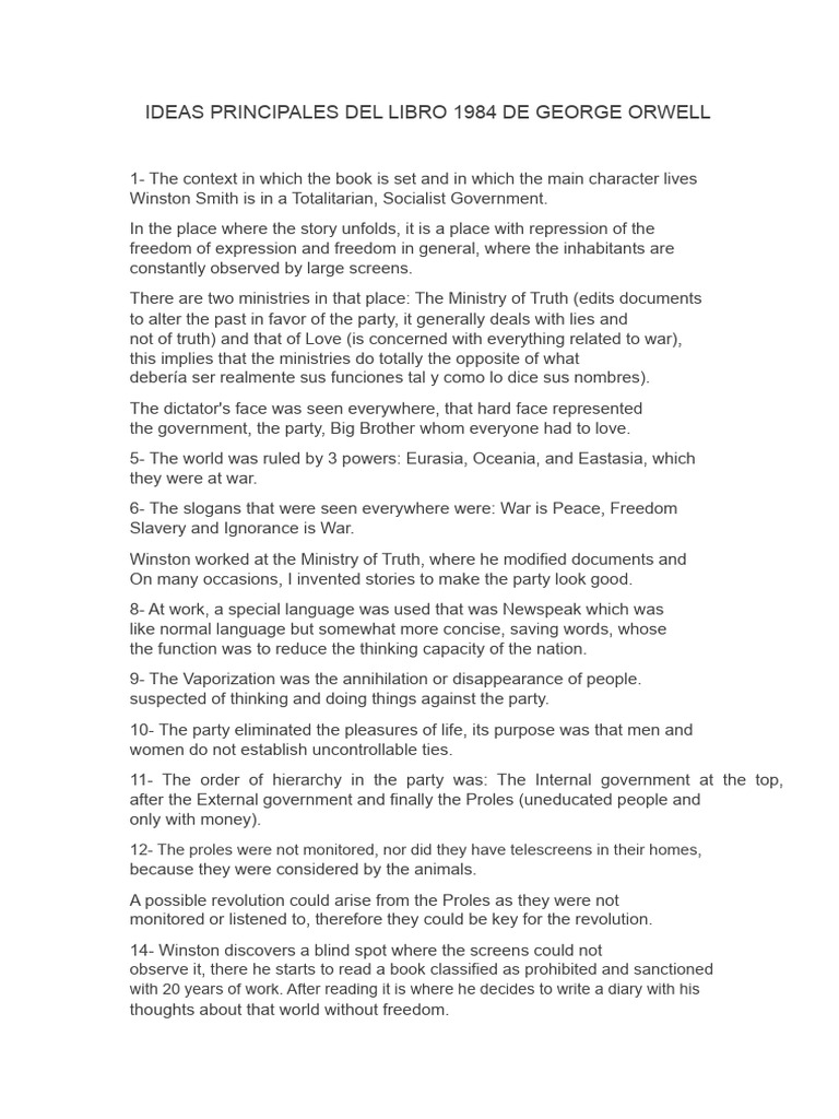 Main Ideas of The Book 1984 by George Orwell | PDF
