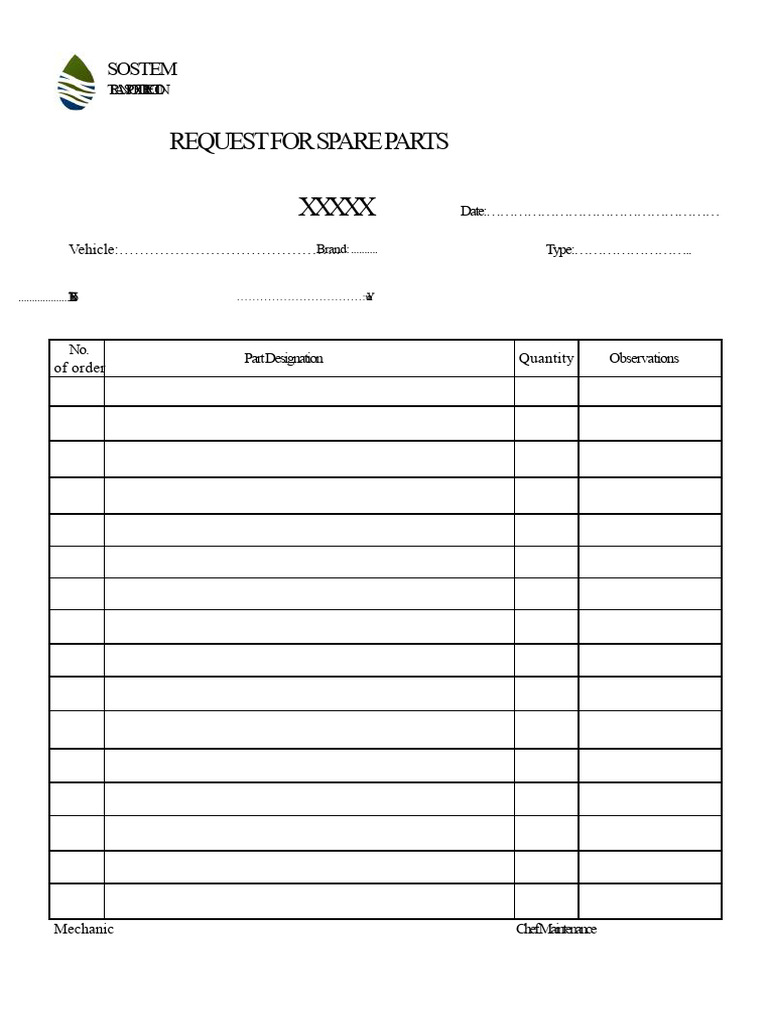 Request Spare Parts Model | PDF
