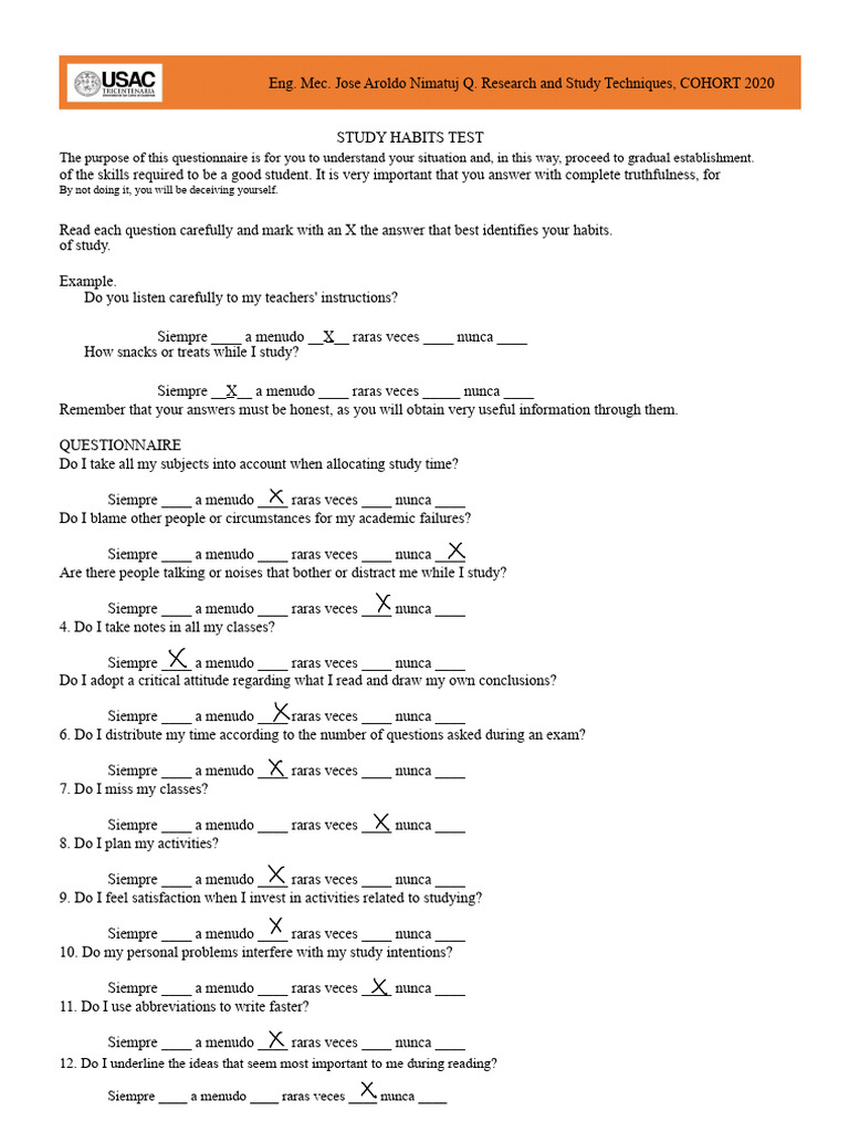 Study Habits Test | PDF | Cognition