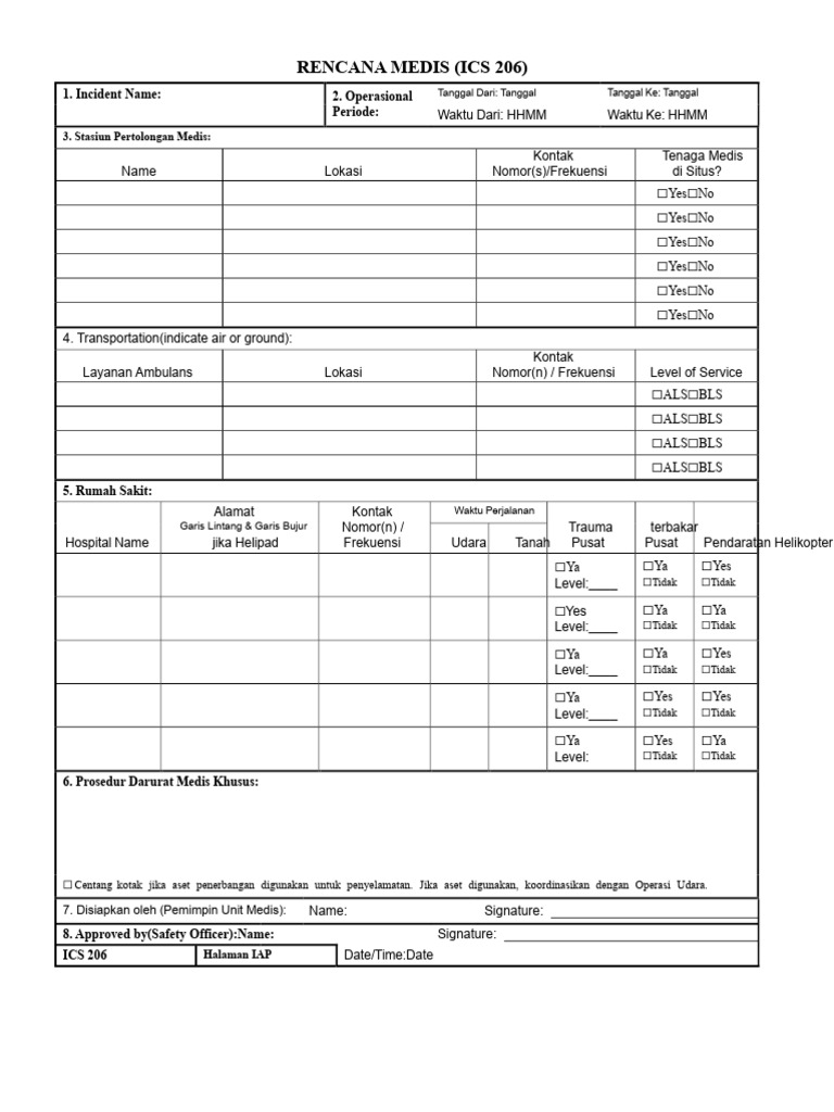 Rencana Medis ICS 206 untuk Insiden | PDF