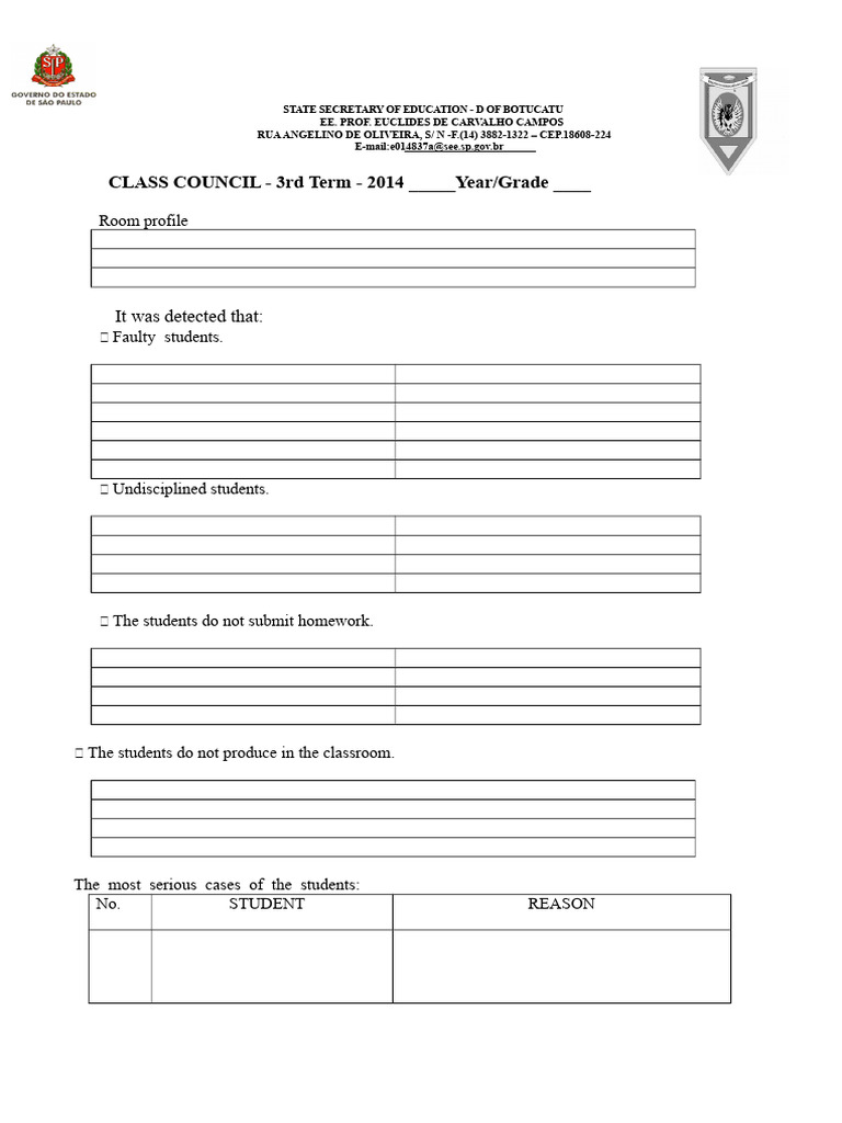 Class Council Form Model | PDF