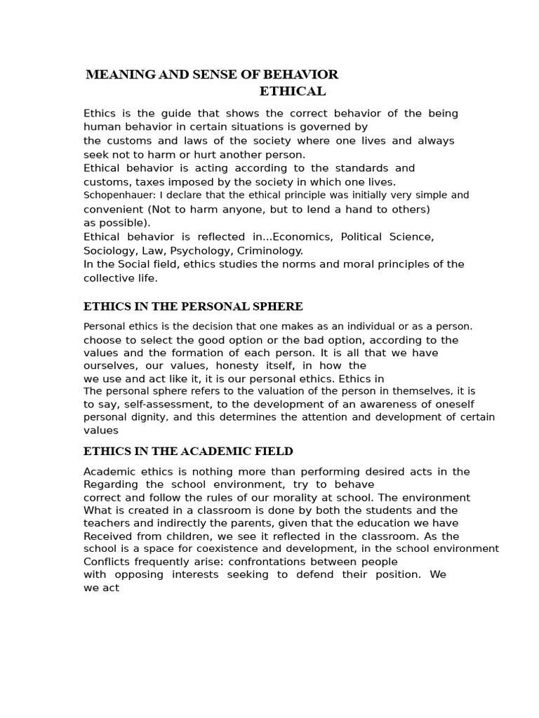 Meaning and Sense of Ethical Behavior | PDF | Value (Ethics) | Citizenship