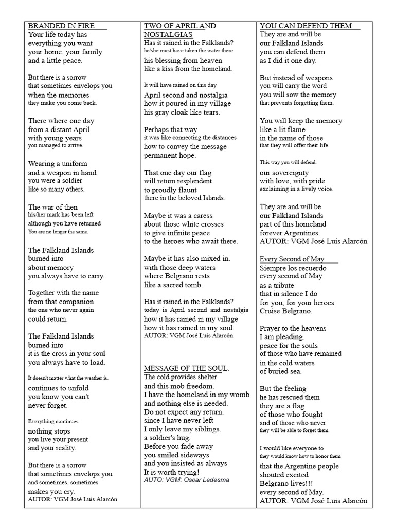 Poems of Veterans of the Falklands War | PDF