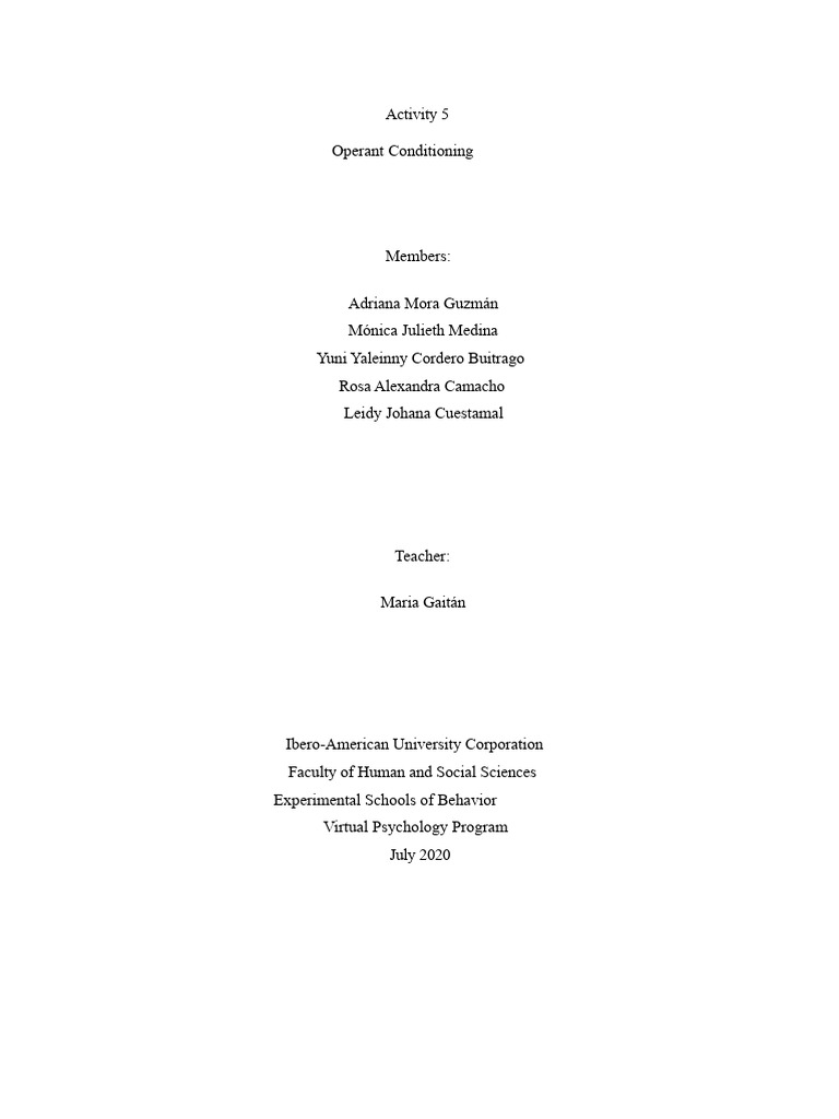 Activity 5 Operant Conditioning | PDF | Classical Conditioning | Reinforcement