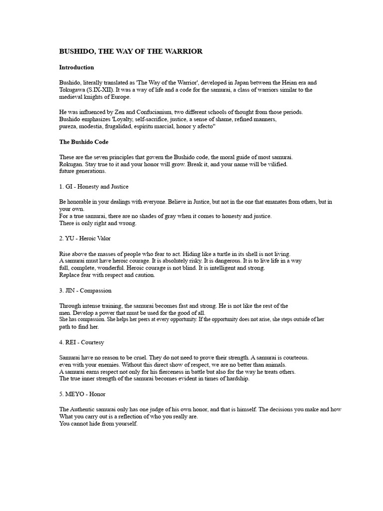 Bushido: The Samurai Code Explained | PDF | Bushido | Spirituality