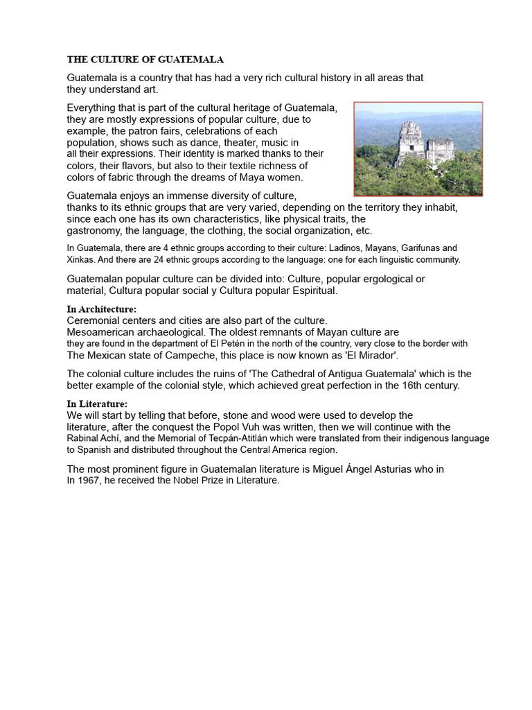 The Culture of Guatemala | PDF | Guatemala | Maya Civilization