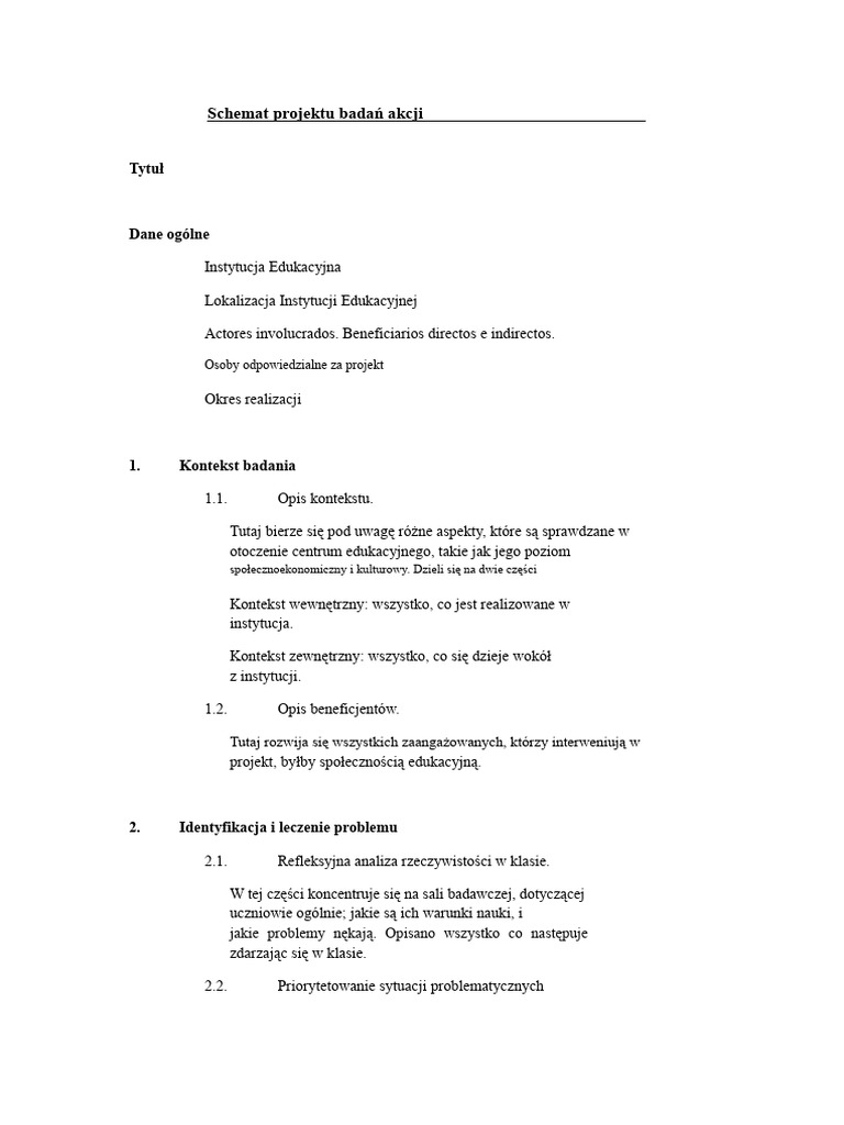 Schemat Projektu Badań Działania | PDF