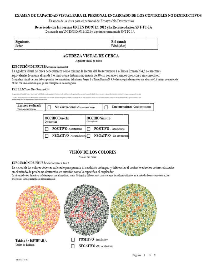 Examen Visual para Personal NDT | PDF | Agudeza visual | Percepción visual