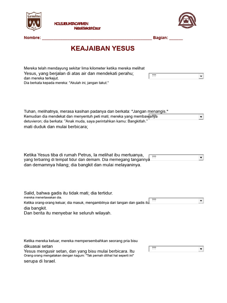 Kuesioner - Mukjizat Yesus PDF | PDF