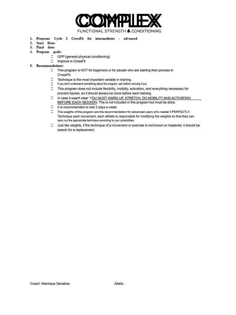 Advanced CrossFit Cycle Program | PDF | Strength Training | Management ...