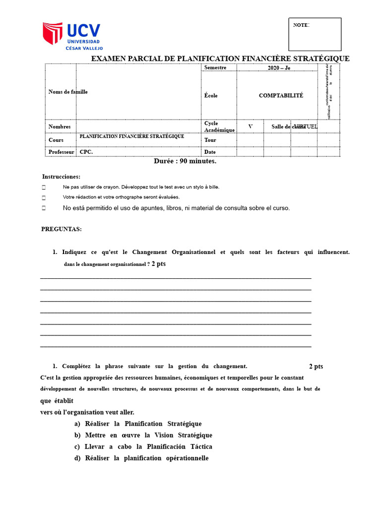 Examen de Planification Financière 2020 | PDF | Planification