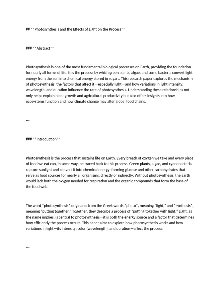 Effects of Light on Photosynthesis | PDF | Photosynthesis | Chloroplast