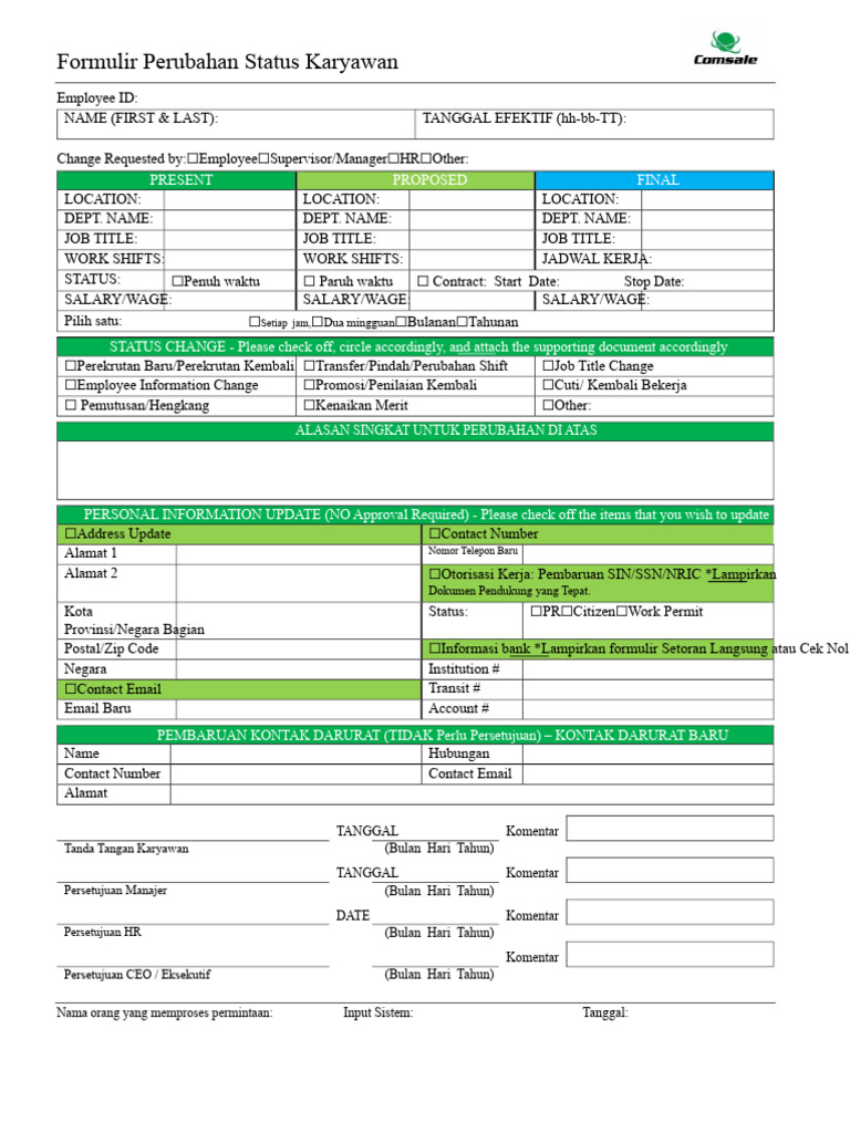 Formulir Perubahan Status | PDF