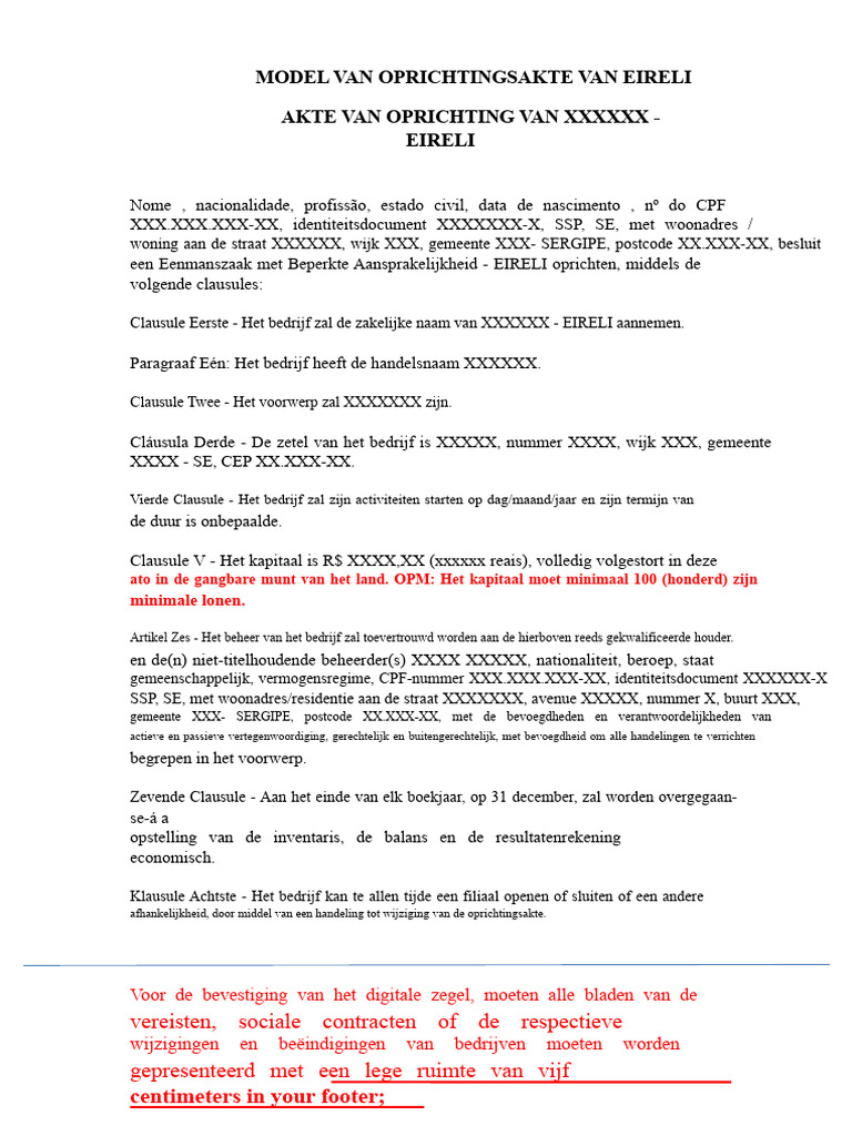 Model Akte Van Oprichting Eireli | PDF