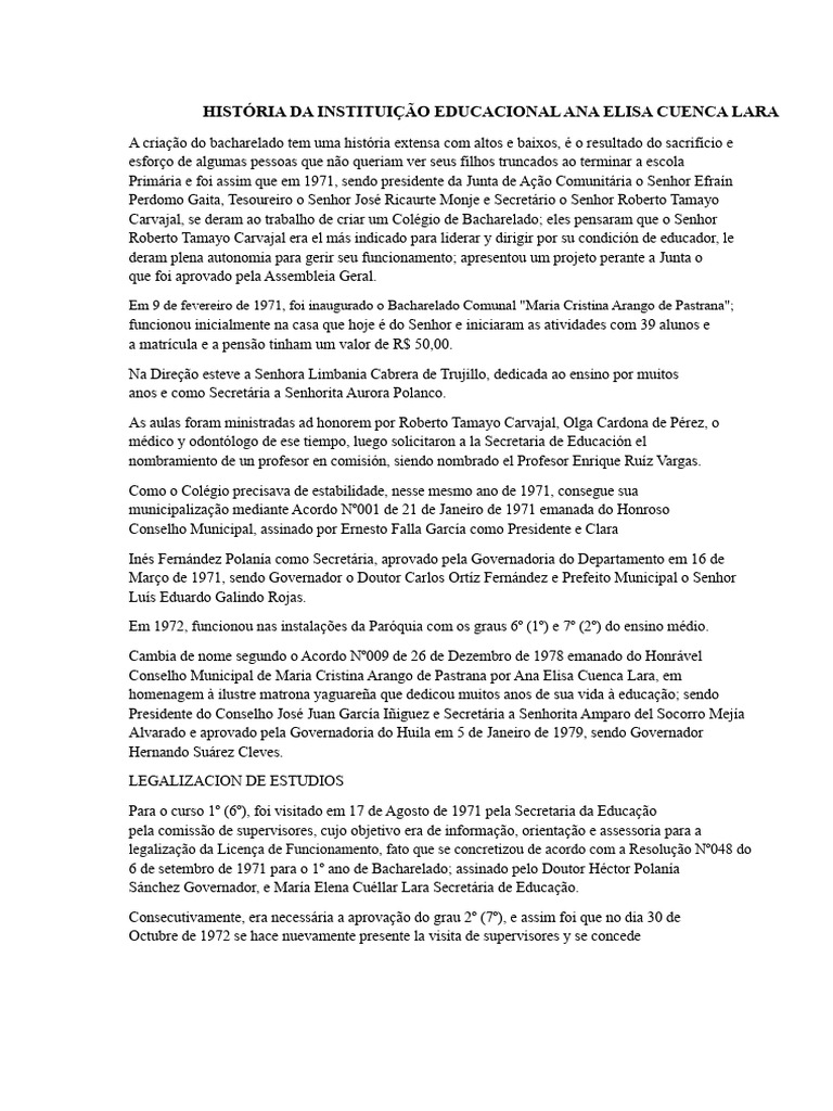 História do Colégio Ana Elisa Cuenca Lara | PDF | Diploma de bacharel ...
