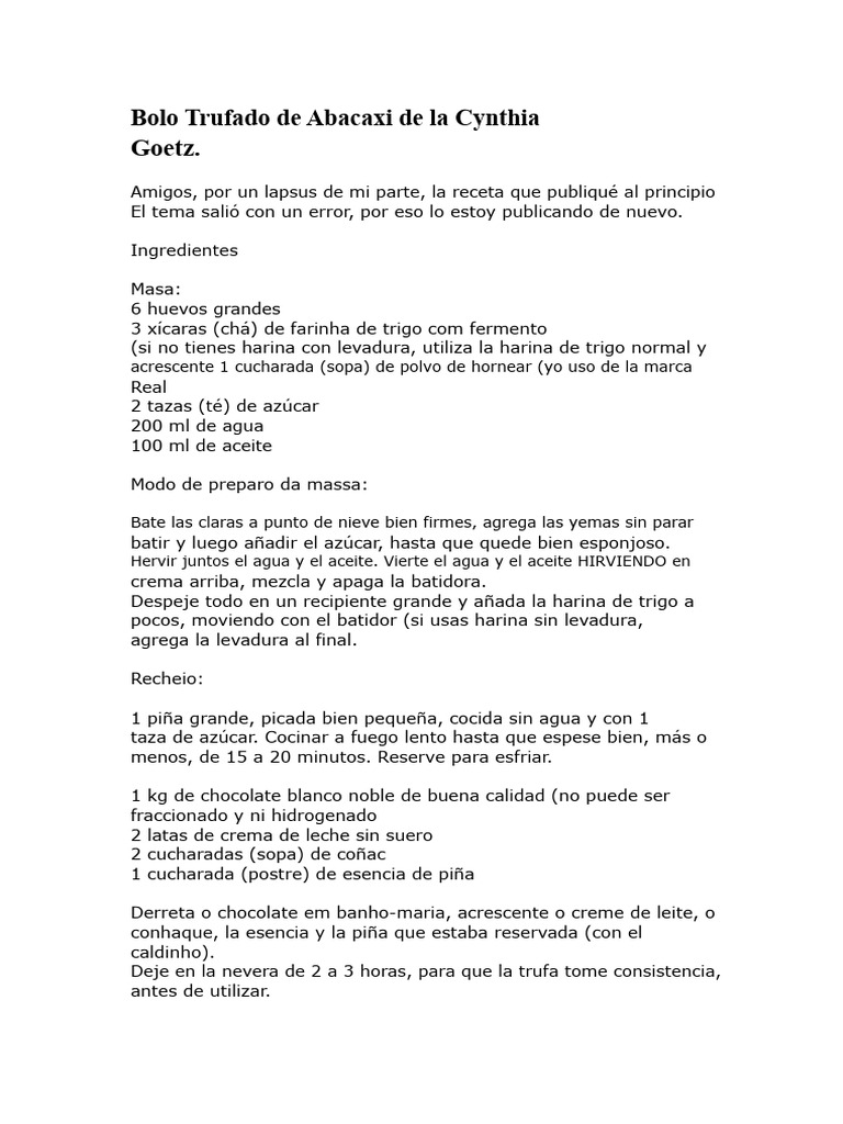 Pastel Trufado de Piña de Cynthia Goetz | PDF | Pasteles | Crema
