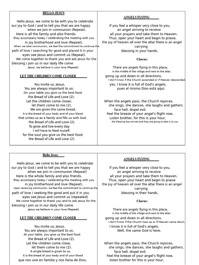 Songs For The First Communion | PDF | Eucharist | Angel