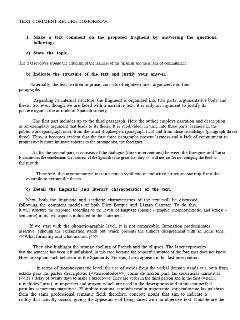 Text Commentary of Come Back Tomorrow | PDF | Noun | Linguistics