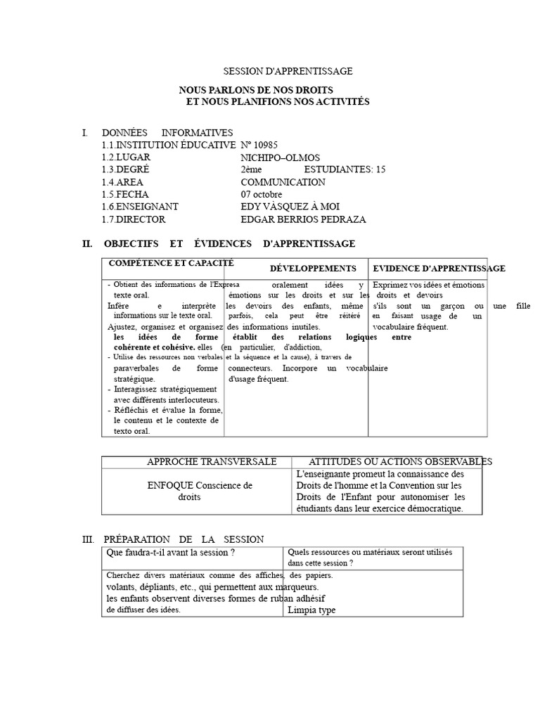 NOUS PARLONS DE NOS DROITS ET NOUS PLANIFIONS NOS ACTIVITÉS.docx | PDF