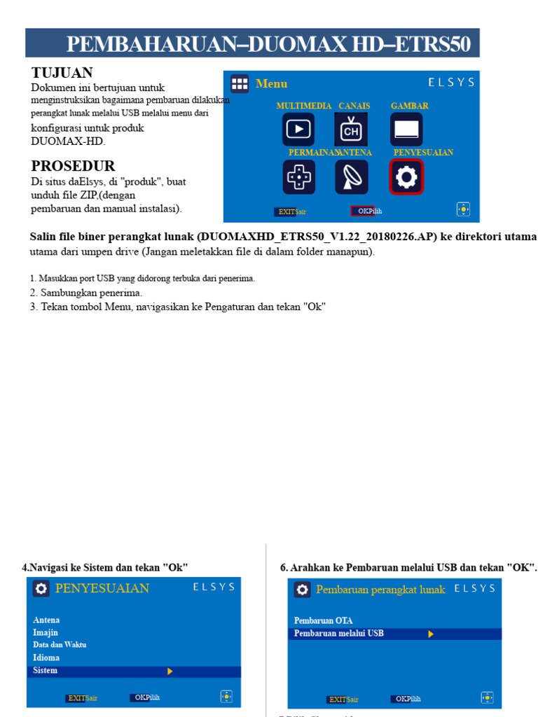 Panduan Pembaruan DUOMAX HD via USB | PDF