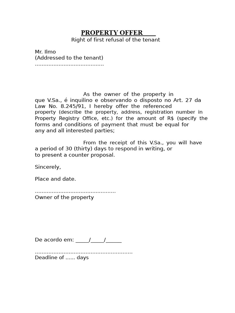 Right of First Refusal For Property Purchase | PDF