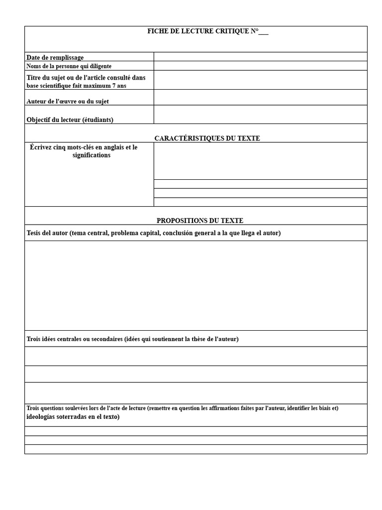 Fiche de lecture critique d'article scientifique | PDF