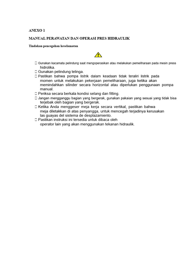 Manual Pemeliharaan Dan Operasi Mesin Pres Hidrolik | PDF
