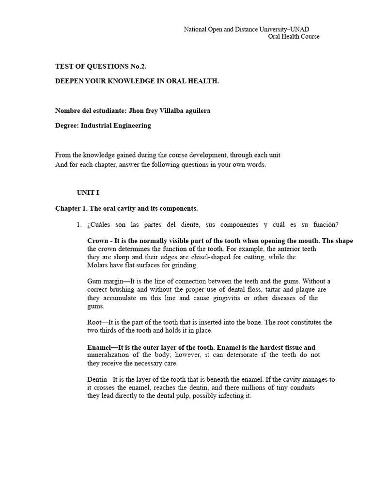 Question Test No. 2 - Deepen Your Knowledge in Oral Health | PDF ...