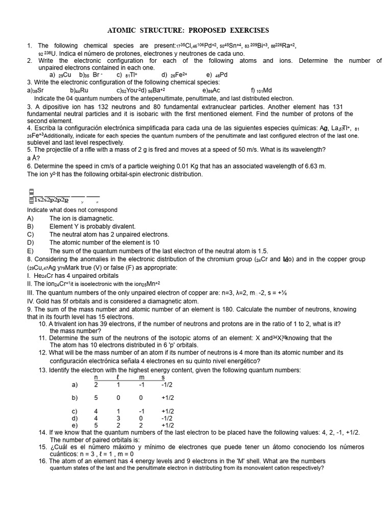 Exercises Theory and Atomic Structure 1 | PDF | Atoms | Electron