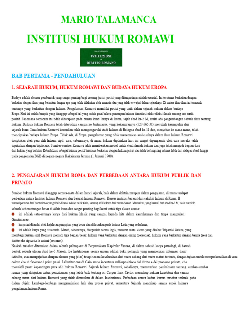 Institusi Hukum Romawi - Mario Talamanca | PDF