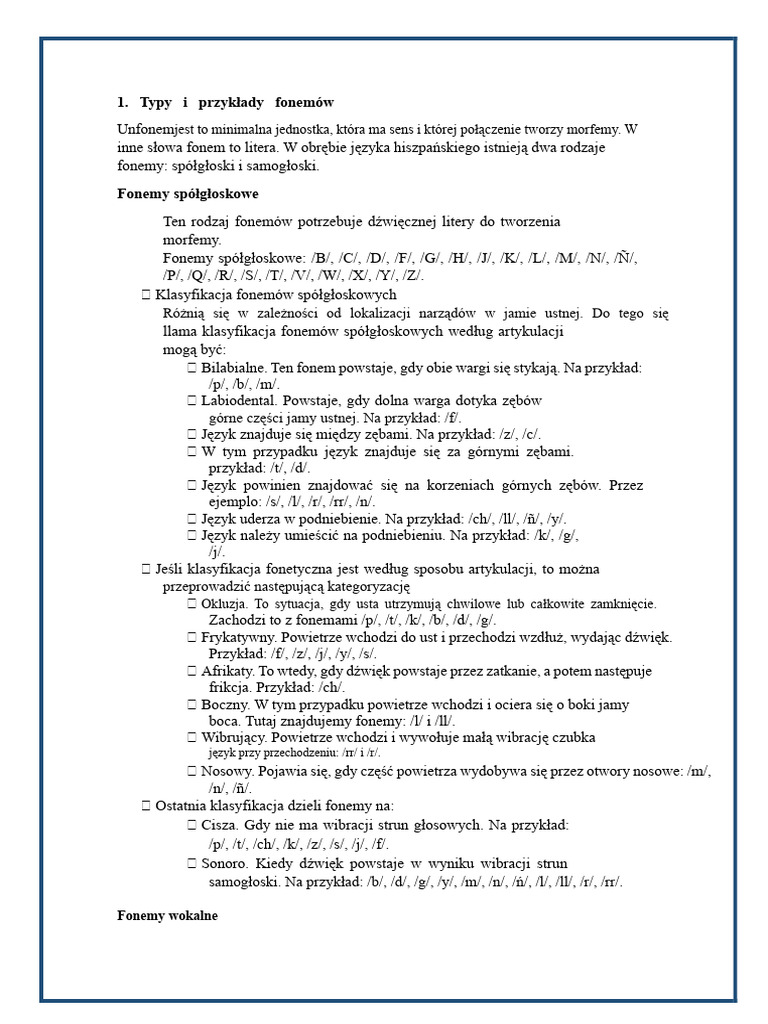 Typy I Przykłady Fonemów | PDF