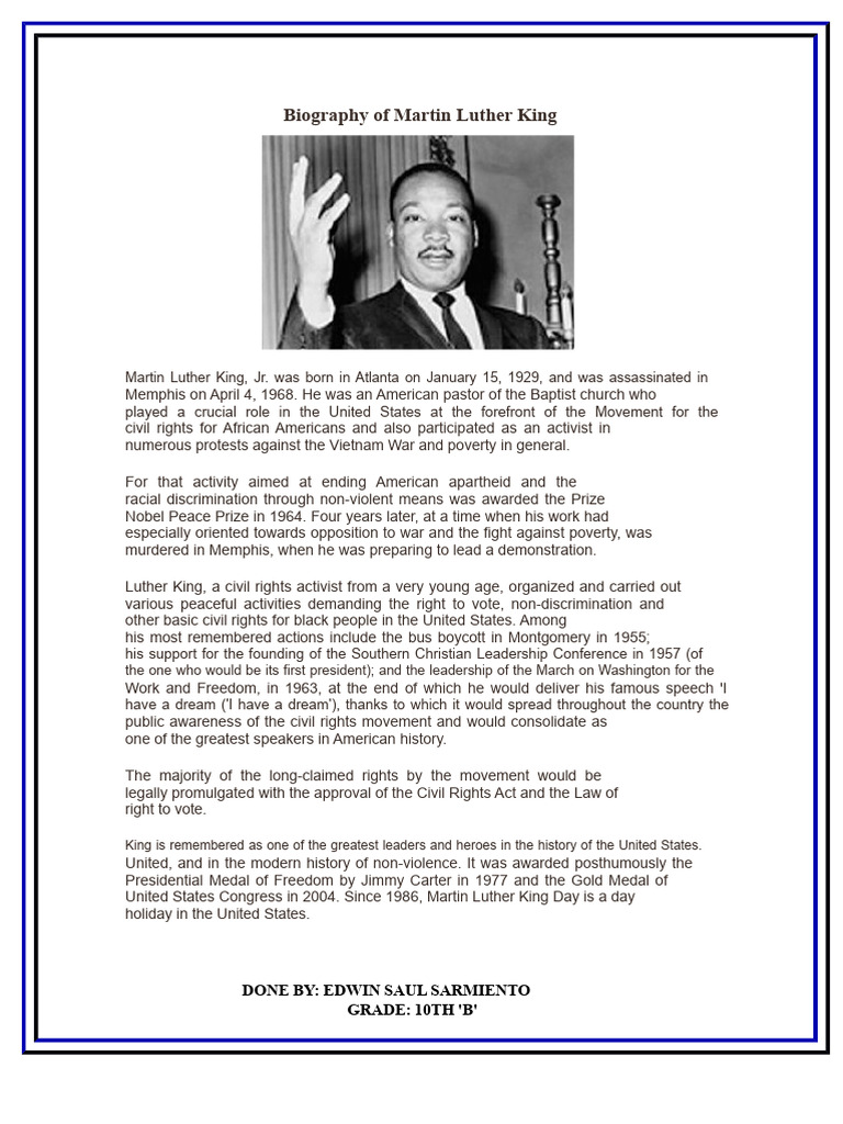 Biography of Martin Luther King | PDF